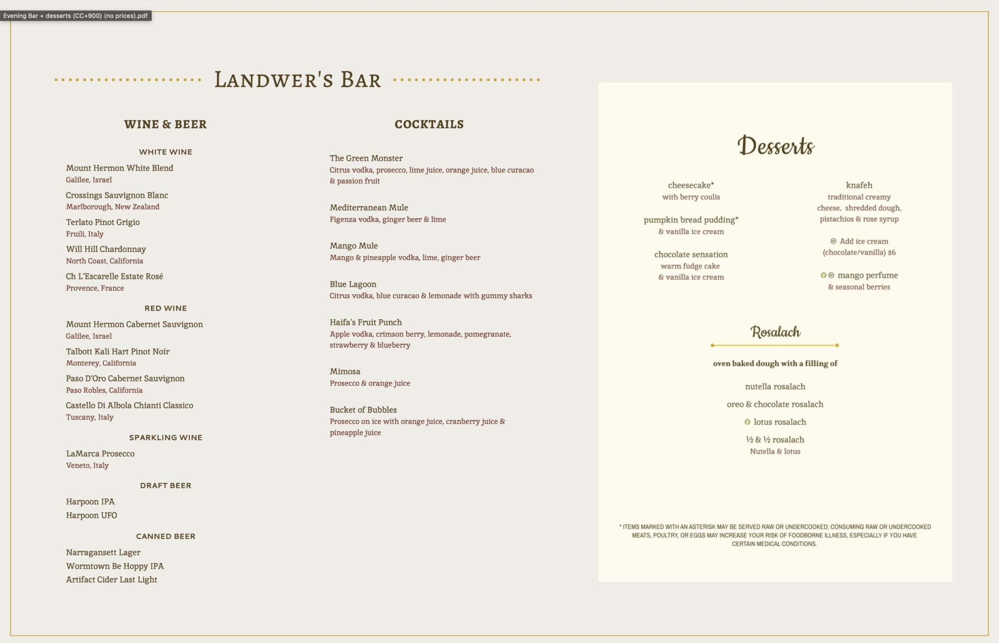 Our menus - Landwer Cafe