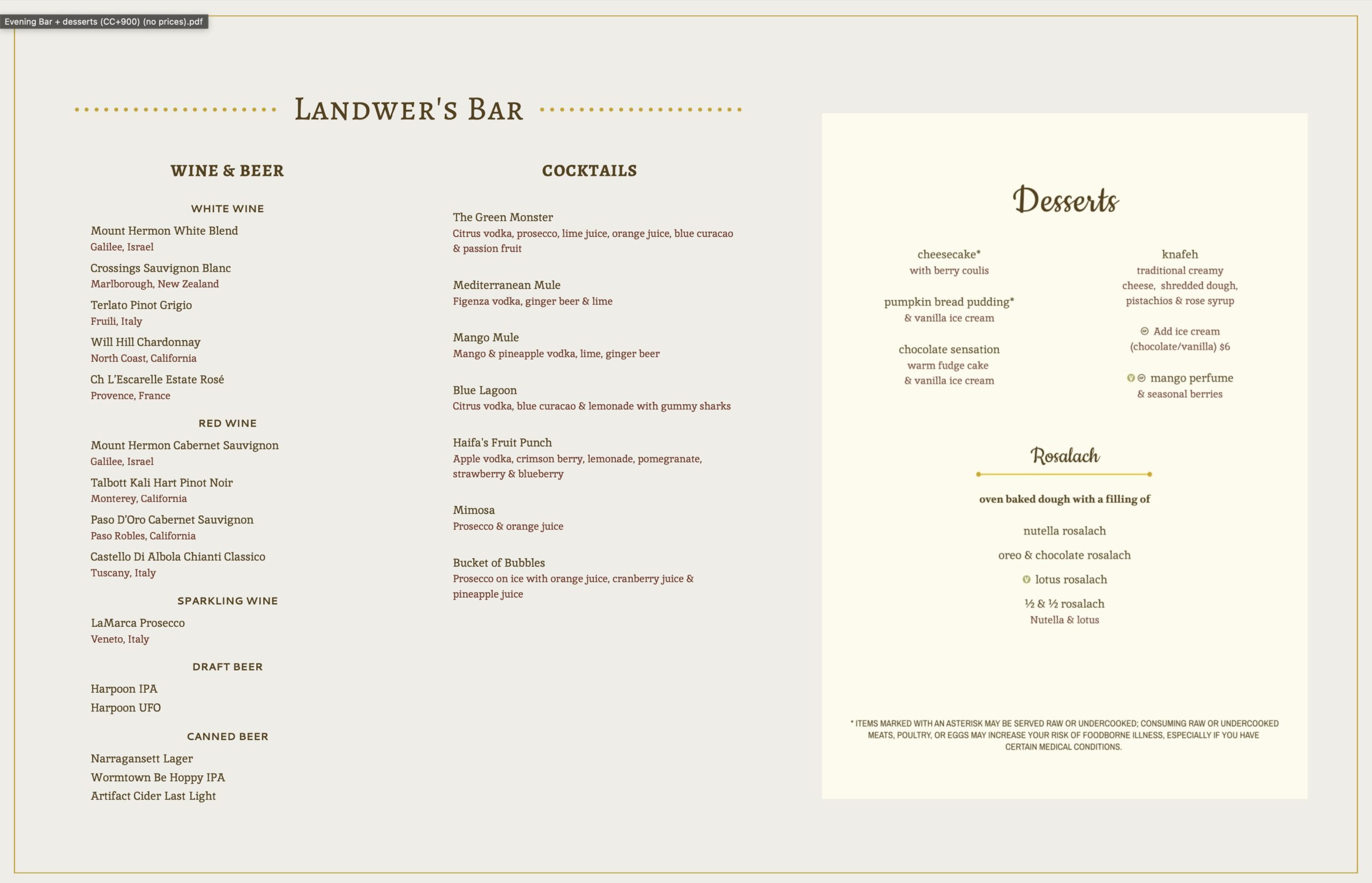 Our menus - Landwer Cafe